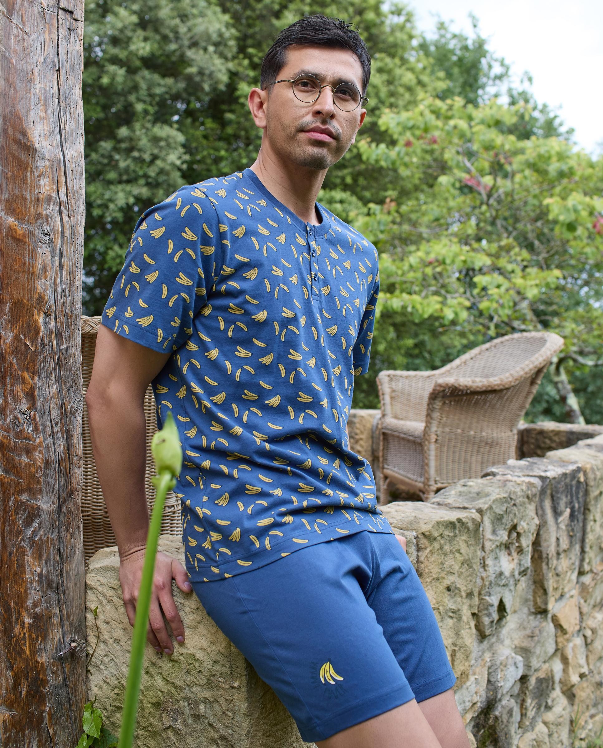 Pijama corto de hombre de punto en color azul